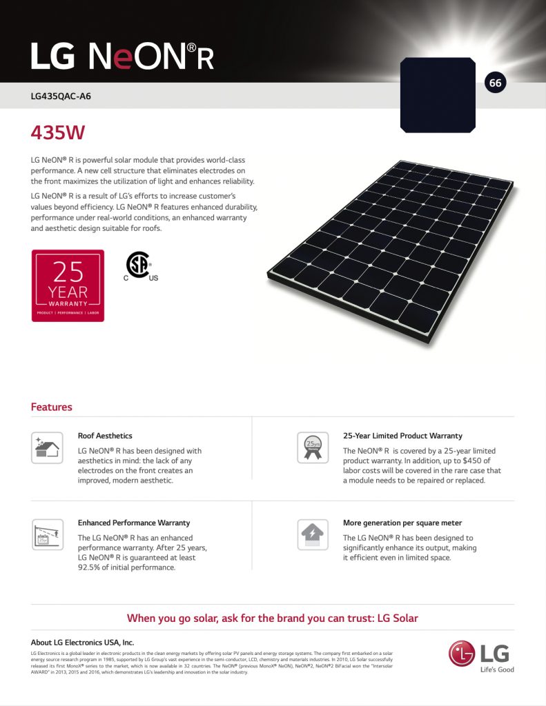 LG Solar 435w Mono Black Frame White Backsheet 1000v 1250mm Cables MC4 - Kinect Solar