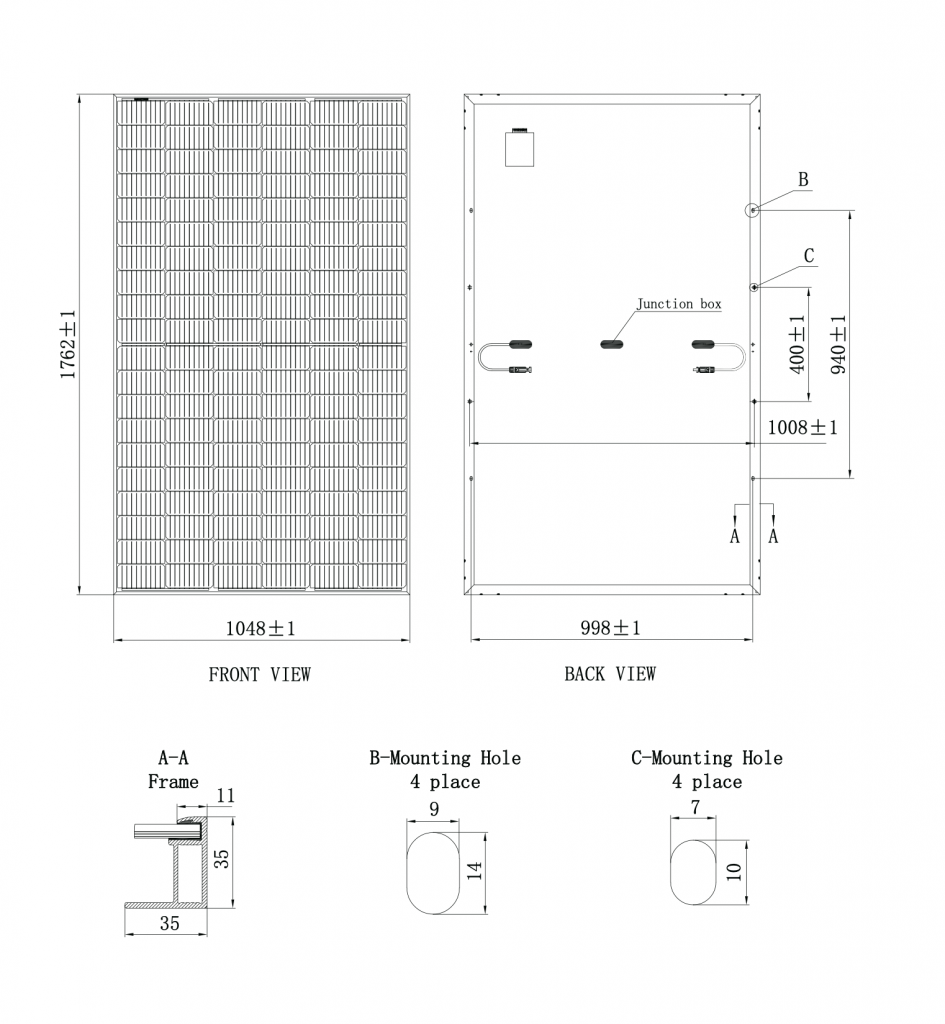 URE 365w Mono Split Black Frame Black Backsheet 1000v 1200mm Cables MC4 - Kinect Solar